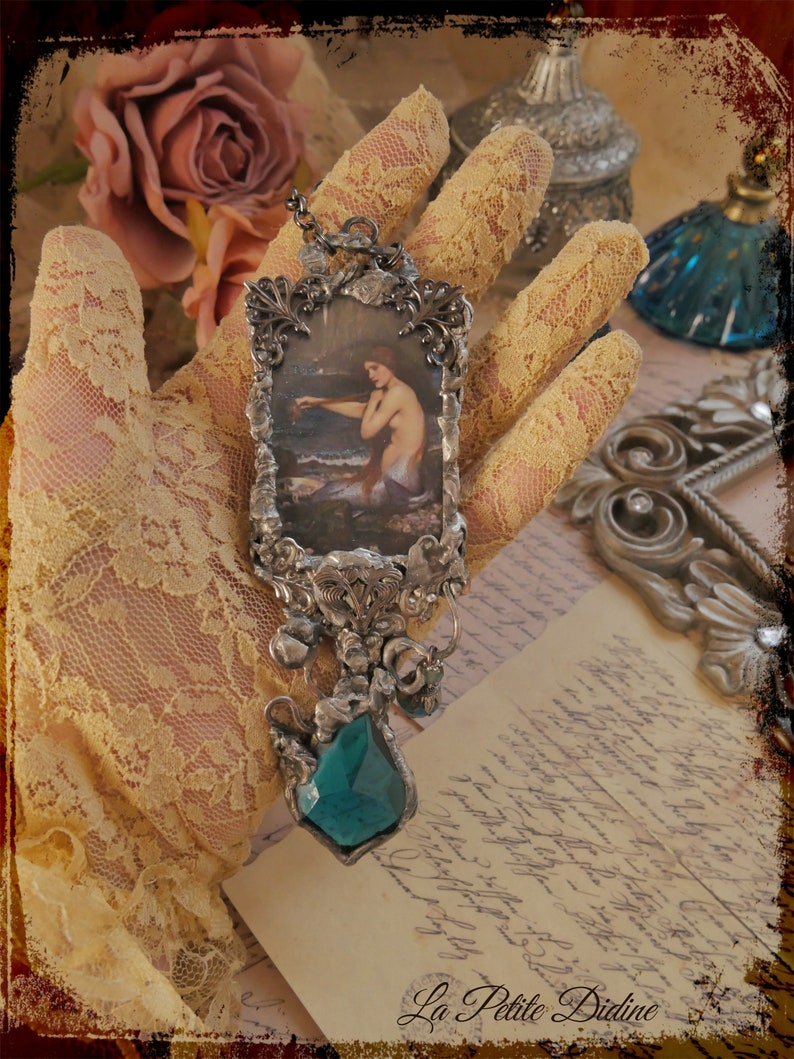 Vintage Fantasy Style Mermaid Necklace Aged Silver Color, Brutalist ...