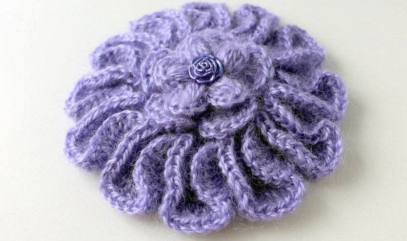 Unique Crochet Flower Brooch. Lavender Color Mohair Brooch. Large ...
