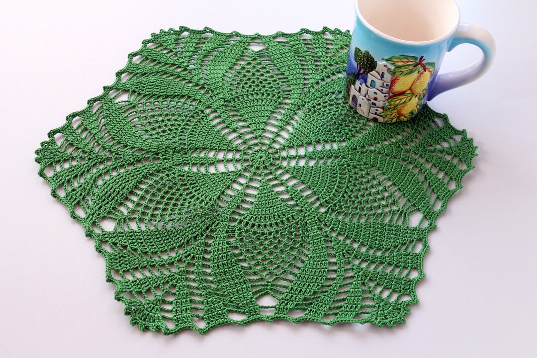 Crochet Round Doily, Emerald Green Doily, Large Crochet Lace Doily ...