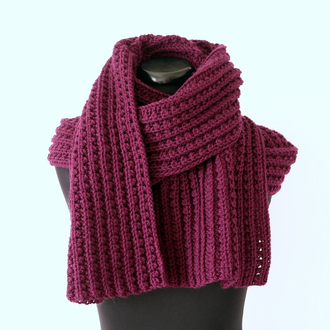 Burgundy Crochet Scarf: Long Wide Warm Wool Scarf Maroon Color Winter ...