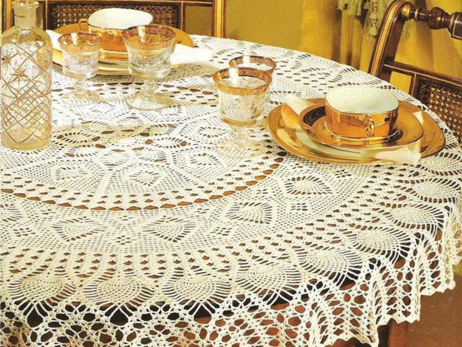 Hand Crocheted Round Tablecloth. Unique Crochet Housewarming Gift. Ecru ...