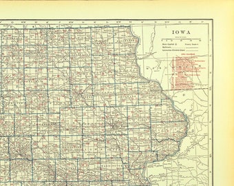 Antique IOWA Map of Iowa Wall Art Decor LARGE ORIGINAL Vintage Mens ...