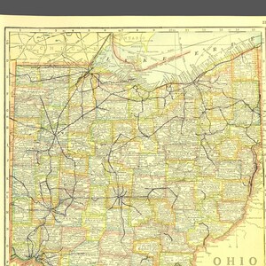 Vintage OHIO Highway Map Wall Art Roadway Road ORIGINAL Antique Mens ...