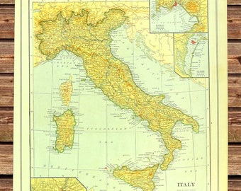 Vintage Italy Map Original 1920s Italy Framed Map Rustic - Etsy