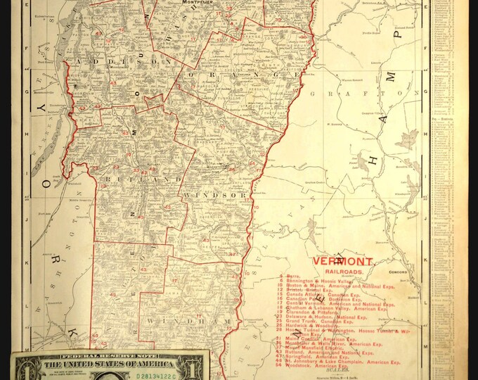Vermont Map of Vermont LARGE Vermont Wall Art Decor Railroad Wedding ...