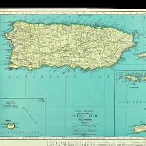 PUERTO RICO MAP of Puerto Rico Vintage Green Blue Boyfriend - Etsy