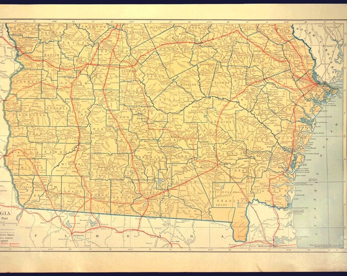 Southern GEORGIA ROAD Map Wall Decor Art LARGE Highway Old Boyfriend ...