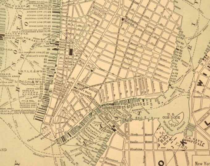 Map of Lower Manhattan Street Map New York City Map Antique - Etsy