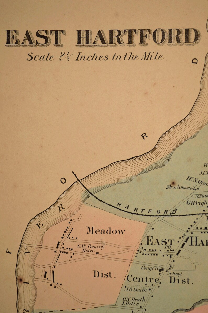 East Hartford Map Street Antique Connecticut Residential | Etsy