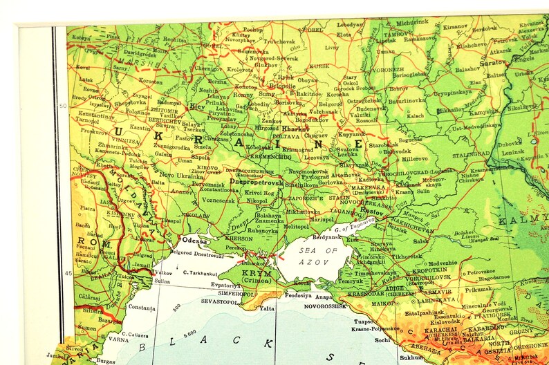 Black Sea Map of the Ukraine Topographic Map Southern Russia - Etsy