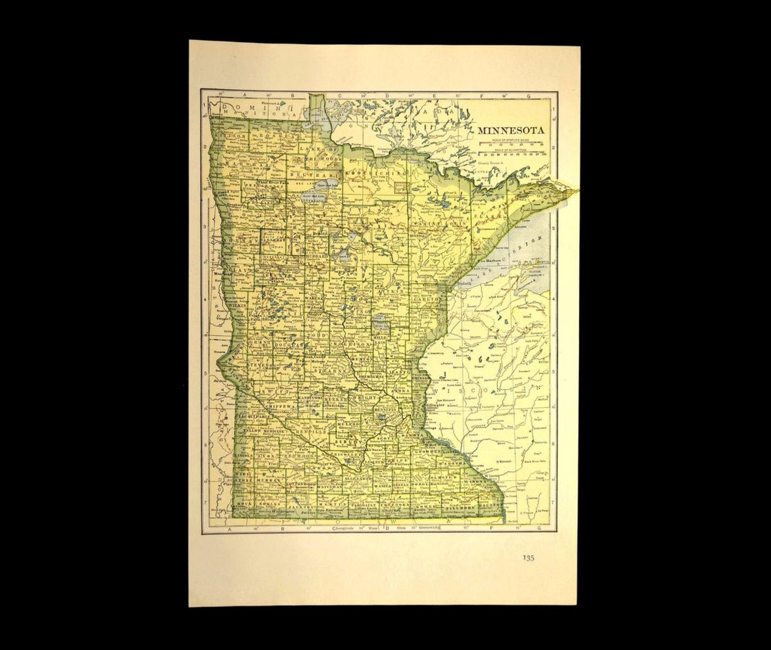Vintage MINNESOTA MAP Wall Art Decor Old Original 1930s Antique - Etsy
