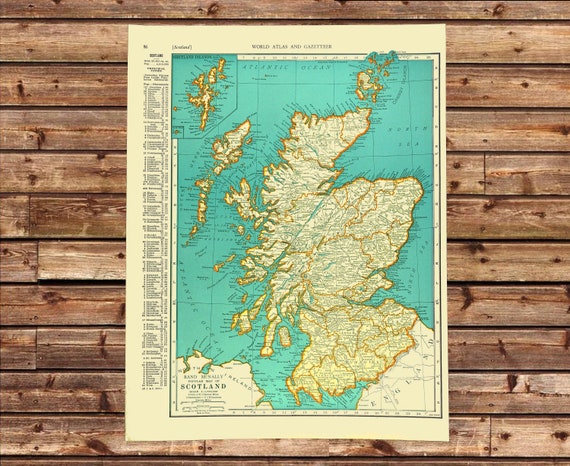 Vintage SCOTLAND MAP Wall Art Frameable Matted ORIGINAL - Etsy