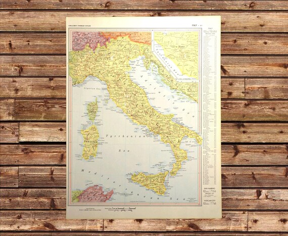 Italy Map of Italy Wall Art Decor Vintage Sicily Sardinia | Etsy