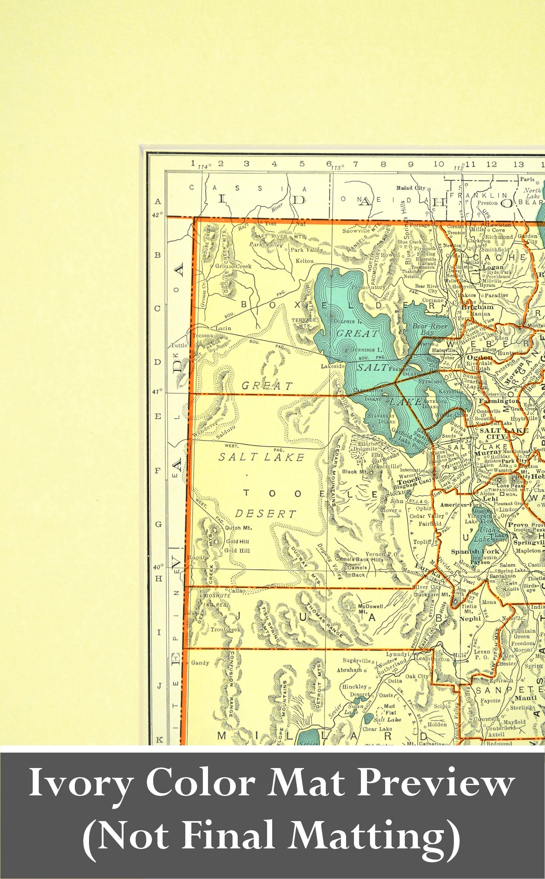 Vintage Map of UTAH Wall Art ORIGINAL Frameable Lithograph Beehive ...