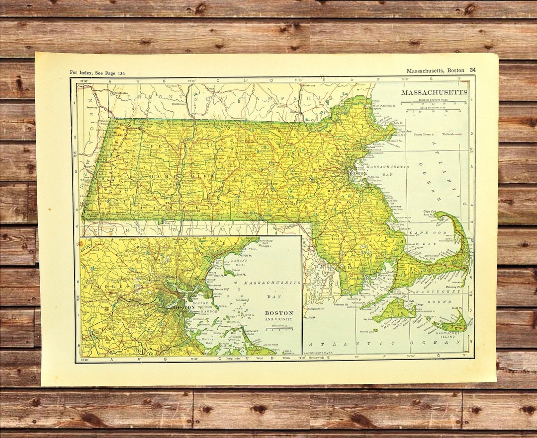 Antique MASSACHUSETTS Railroad Map Wall Art Decor 1920s Old - Etsy
