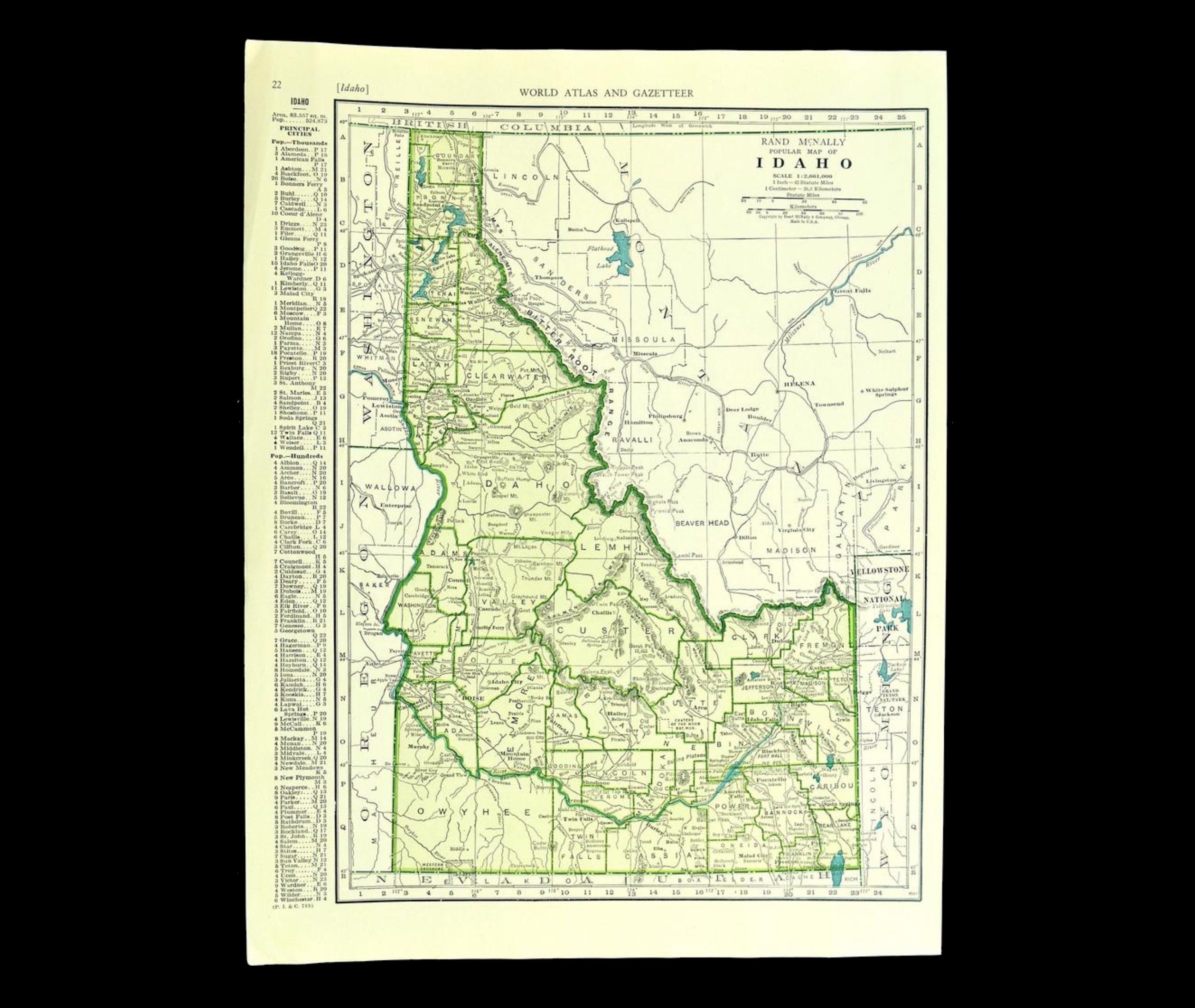 Vintage IDAHO MAP Wall Decor Art ORIGINAL 1940s Green Blue - Etsy
