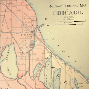 Vintage CHICAGO Railroad Map of Chicago Railway Map LARGE - Etsy