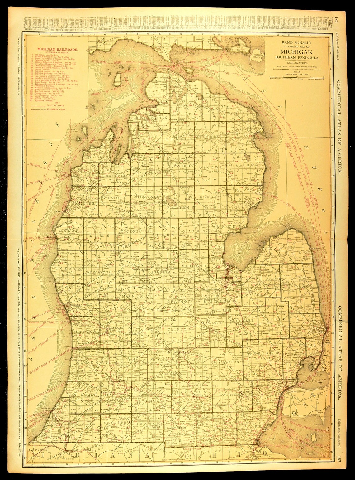 MICHIGAN Railroad Map Wall Art Decor Antique Old EXTRA LARGE - Etsy