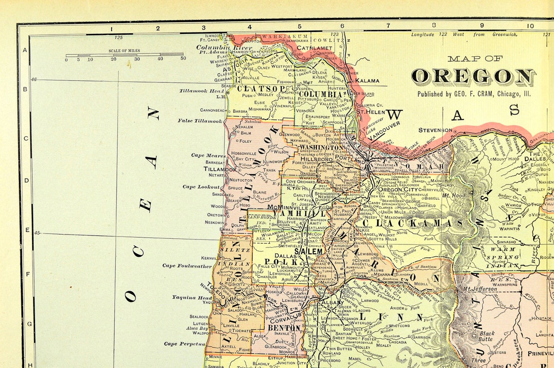 Oregon Map of Oregon Wall Art Decor LARGE Antique Early 1900s | Etsy