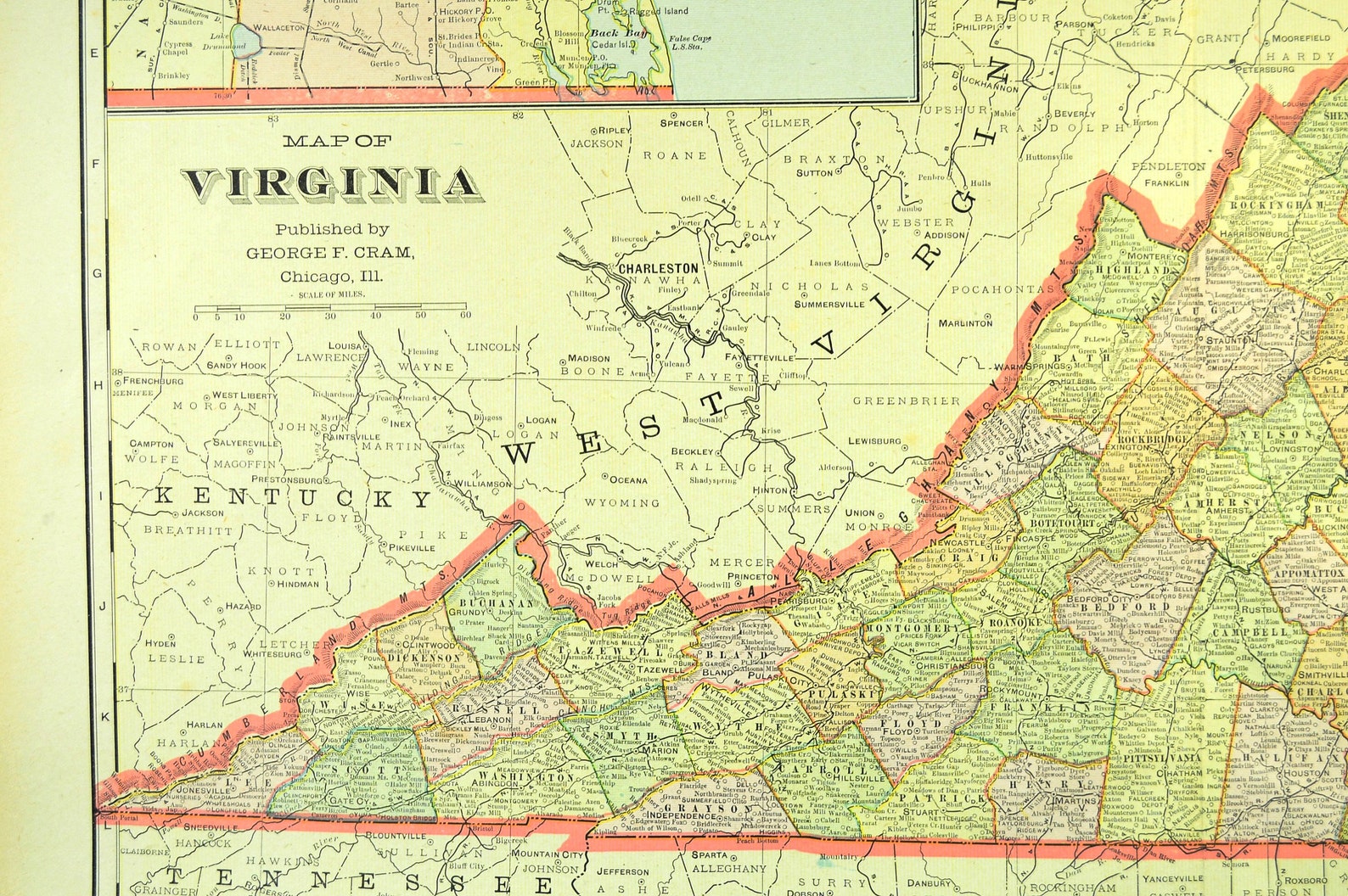LARGE VIRGINIA Map Wall Art Decor Antique Early 1900s ORIGINAL | Etsy