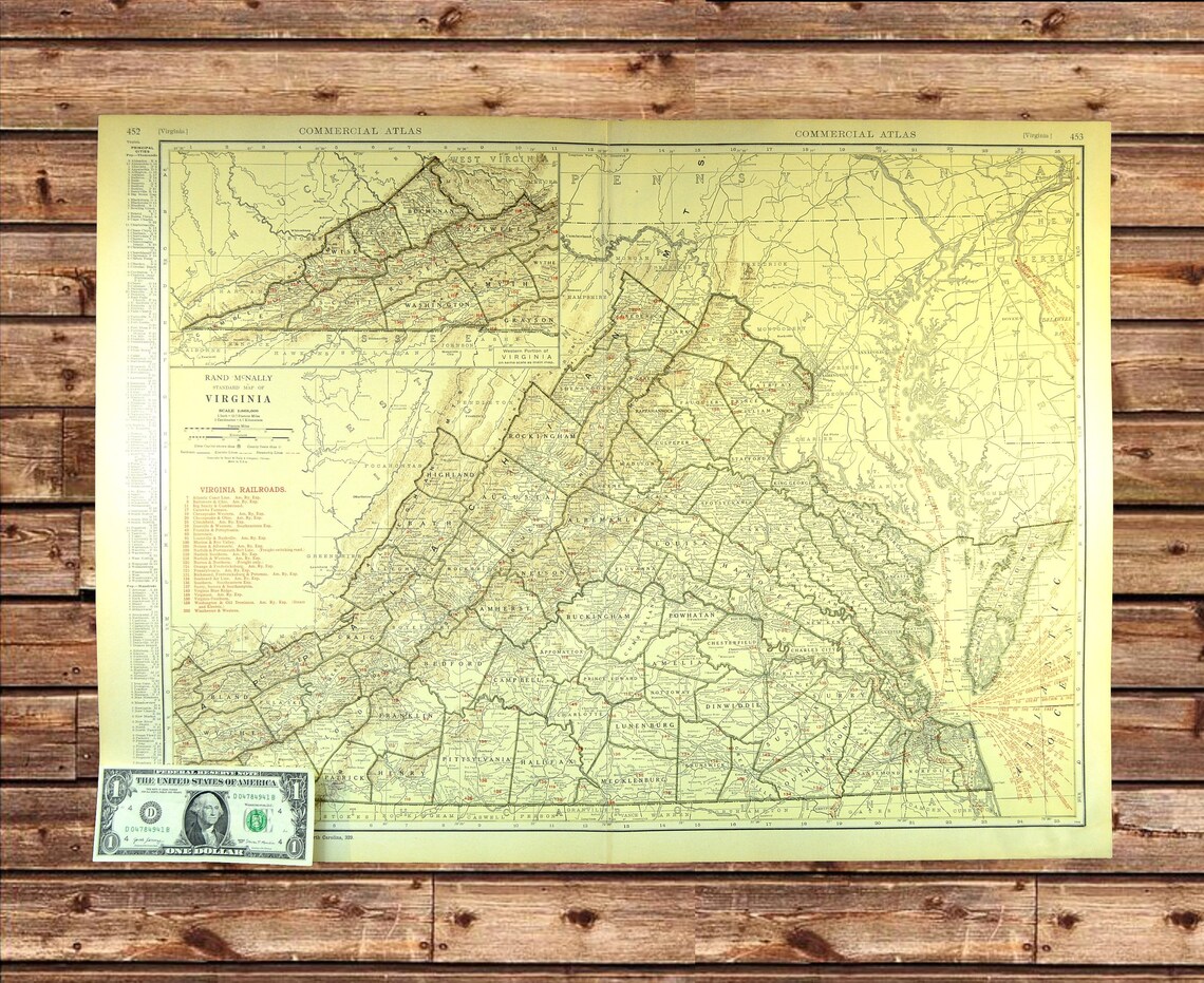 VIRGINIA RAILROAD Map Wall Art Decor Antique Extra LARGE - Etsy
