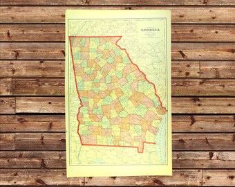 Antique GEORGIA Wall Art Map Decor ORIGINAL Early 1900s | Etsy