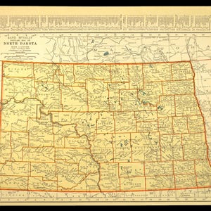 Vintage NORTH DAKOTA Map Wall Art Decor ORIGINAL Fort Berthold Indian ...