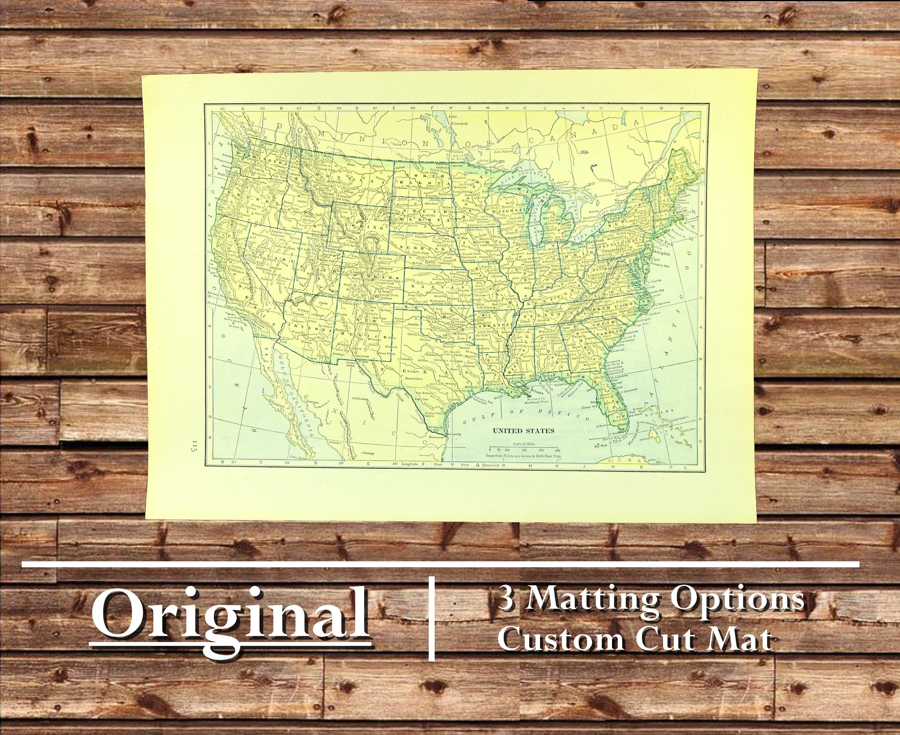 Vintage UNITED STATES Map US Wall Art Frameable Original Ready to Frame ...
