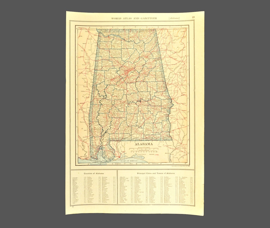 Antique ALABAMA RAILROAD Map Wall Art Decor ORIGINAL Railway - Etsy