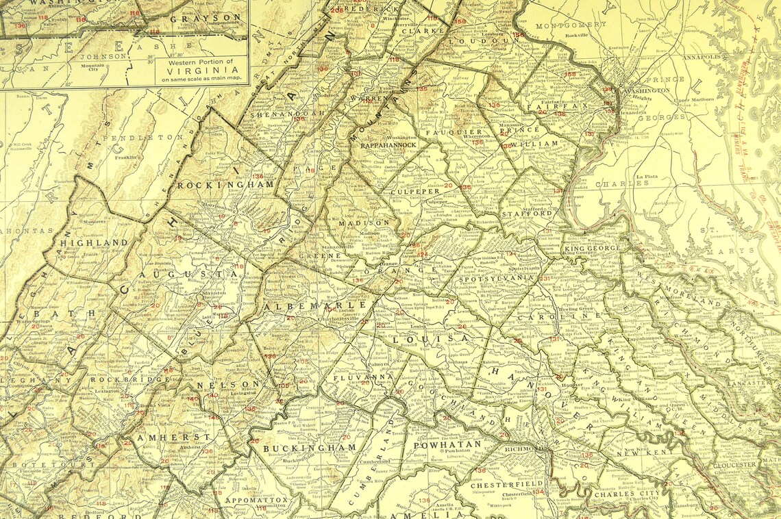 VIRGINIA RAILROAD Map Wall Art Decor Antique Extra LARGE - Etsy