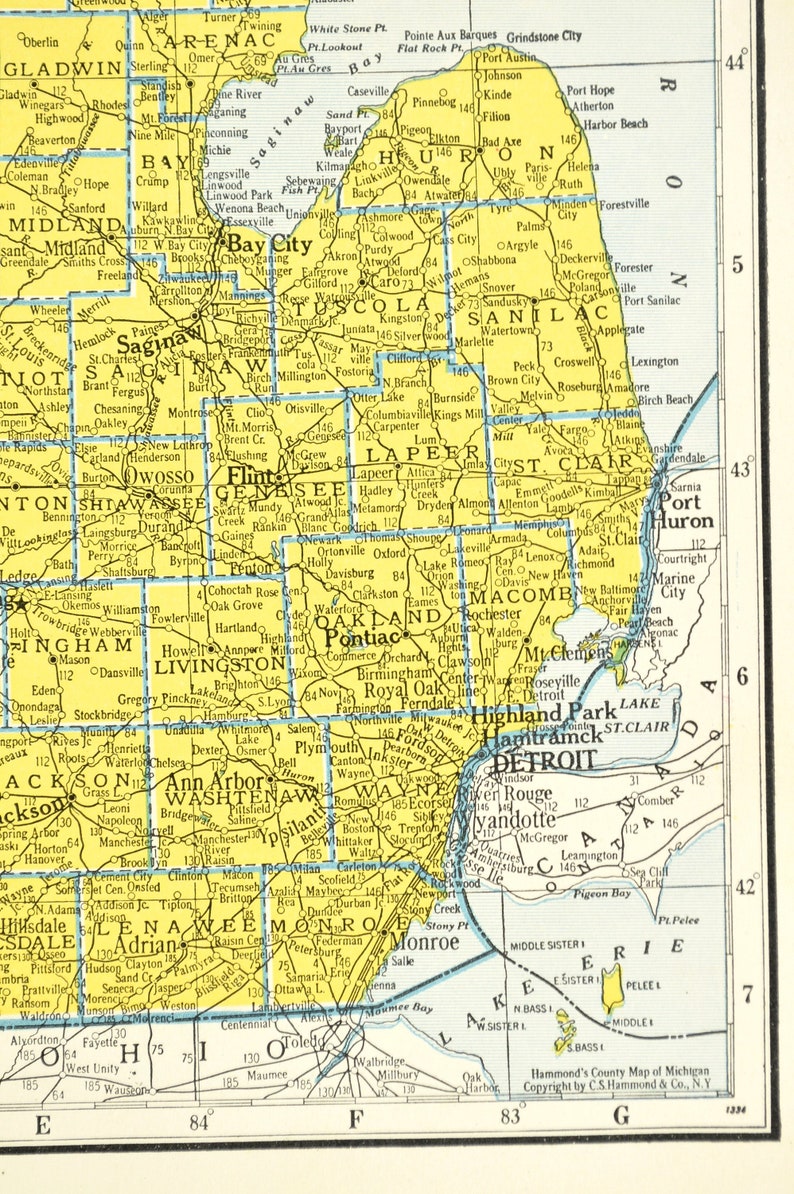 Michigan Railroad Map of Michigan Wall Art Decor Vintage 1940s | Etsy
