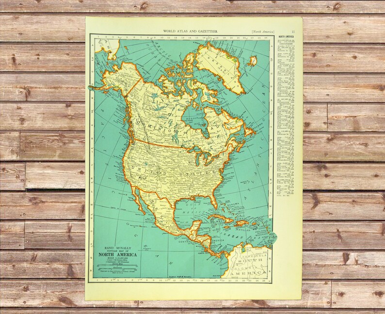 Vintage NORTH AMERICA Map Wall Art Frameable Matted ORIGINAL - Etsy