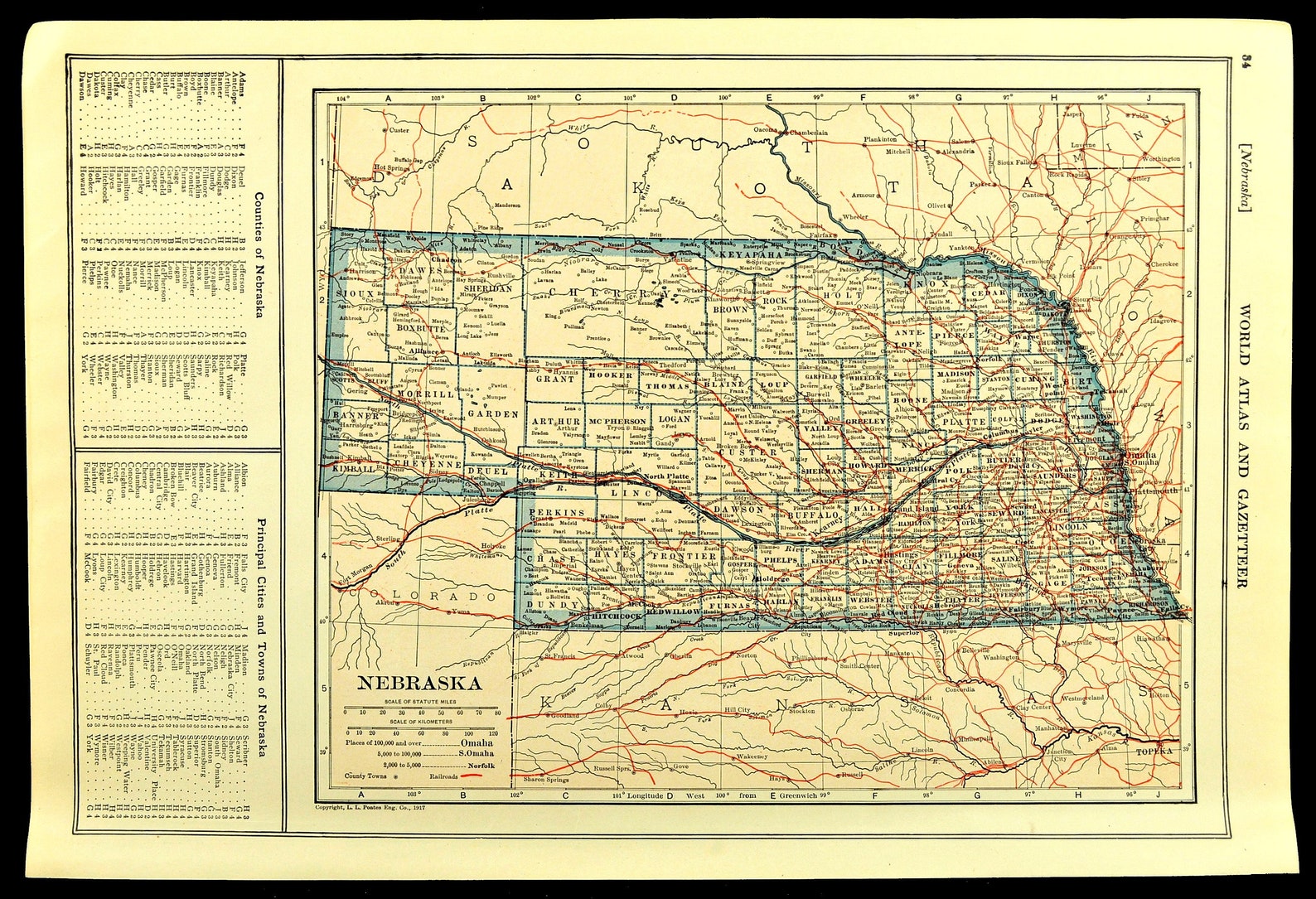 NEBRASKA RAILROAD MAP Wall Decor Art Antique Original Vintage | Etsy