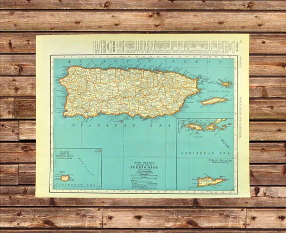 Vintage PUERTO RICO Map Wall Art Decor Frameable ORIGINAL | Etsy