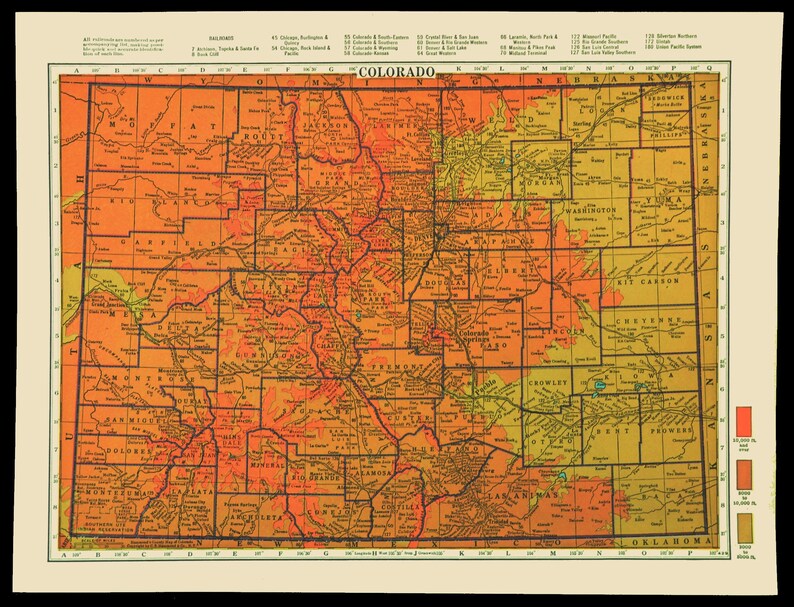 COLORADO Topographic Map Wall Art Decor Antique ORIGINAL - Etsy