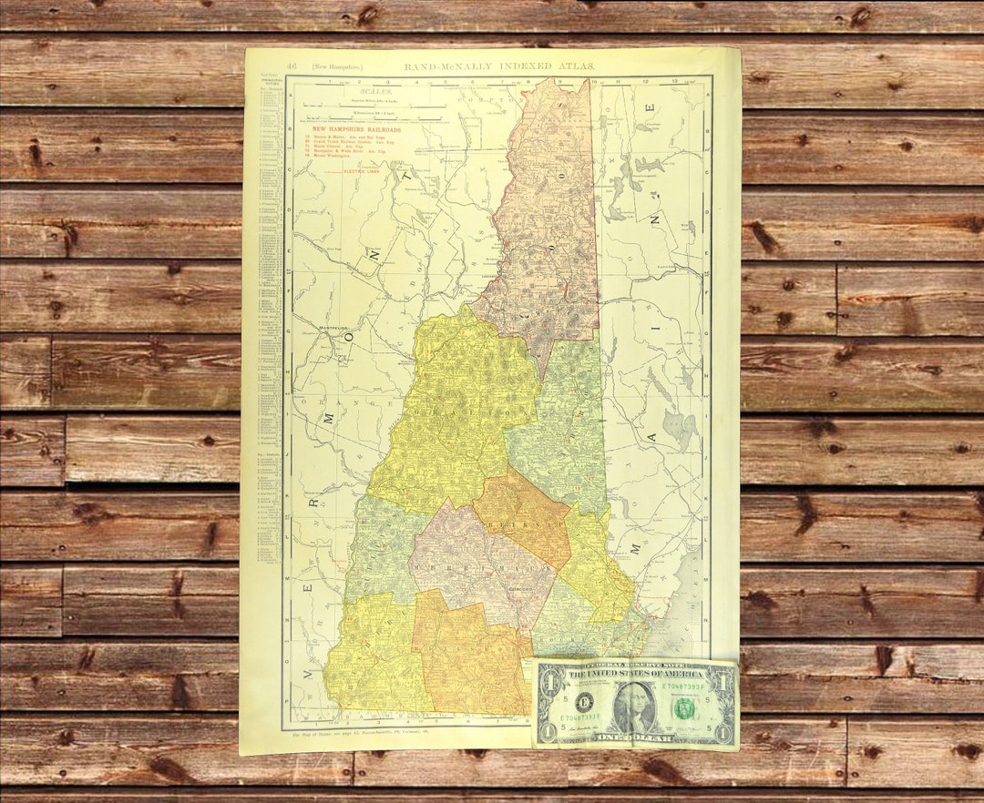 NEW HAMPSHIRE Railroad Map Wall Art Vintage Antique Decor Mens Gift - Etsy