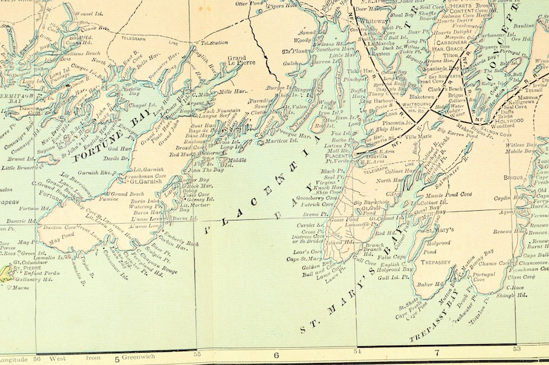 Newfoundland Map of Newfoundland Wall Art Decor Antique | Etsy