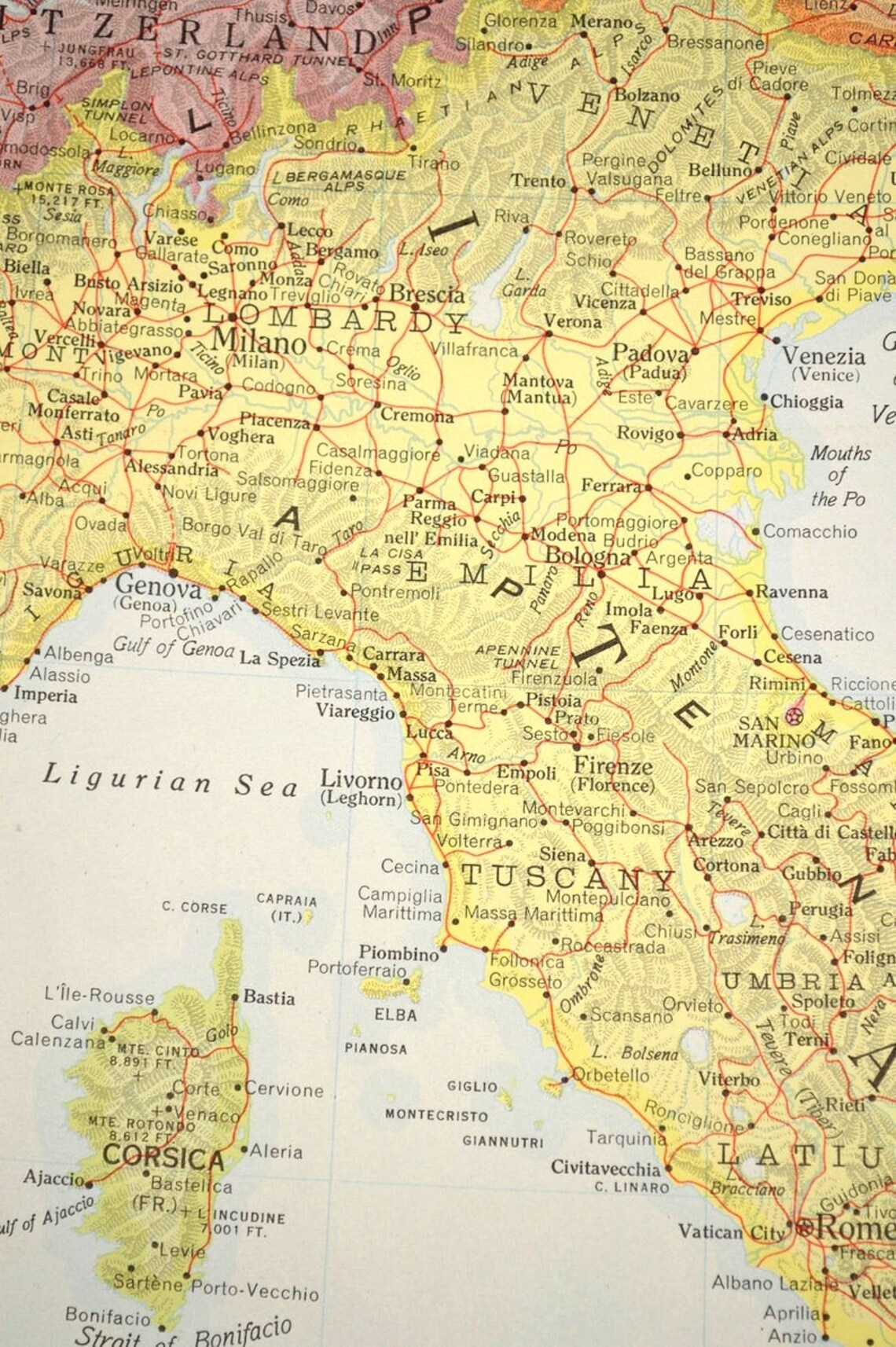 Italy Map of Italy Wall Art Decor Vintage Sicily Sardinia | Etsy