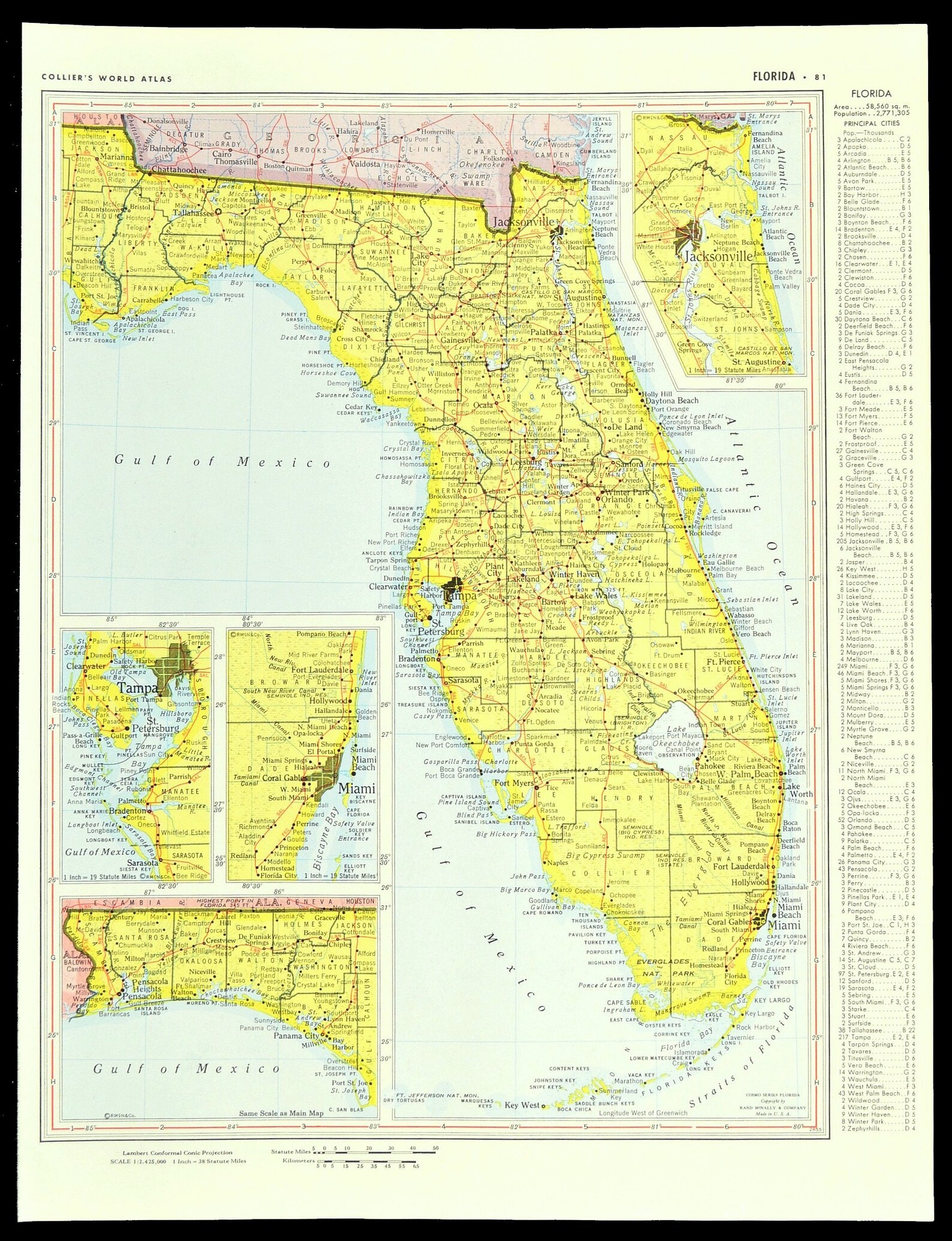 Vintage Florida Map of Florida Wall Art Decor Yellow Original | Etsy