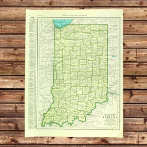 INDIANA MAP Wall Art Decor Vintage Matted Ready to Frame 1940s | Etsy