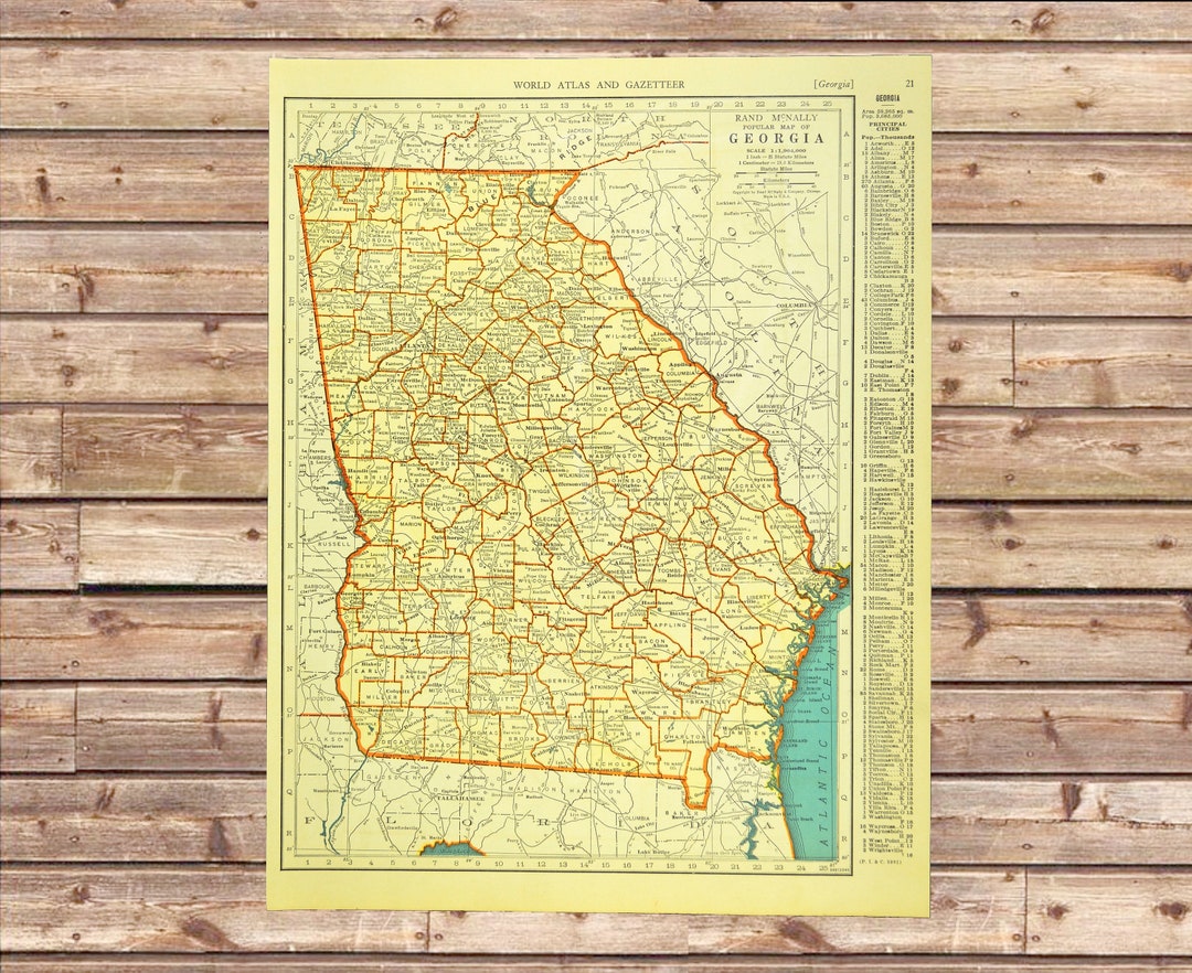Vintage GEORGIA MAP Wall Art Frameable ORIGINAL 1940s Georgia - Etsy