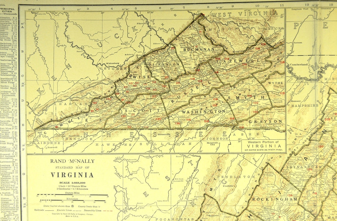 VIRGINIA RAILROAD Map Wall Art Decor Antique Extra LARGE - Etsy