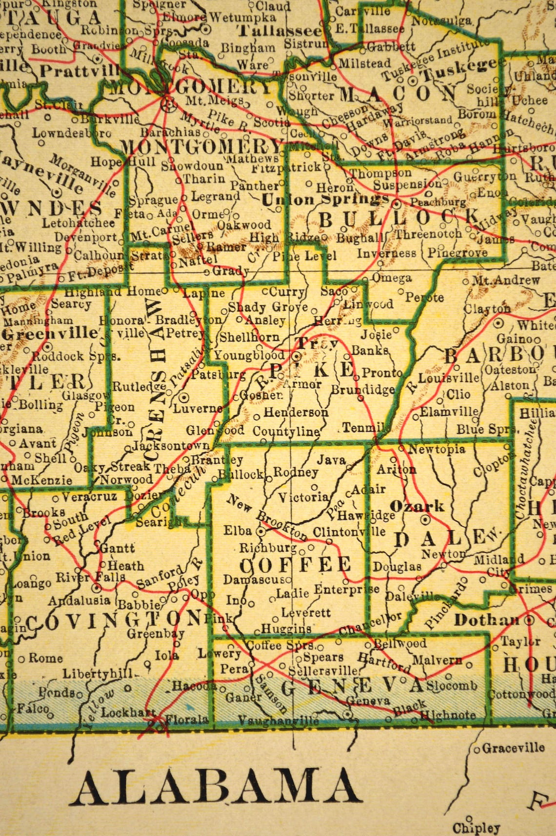 Alabama Railroad Map of Alabama Wall Decor Art Antique | Etsy