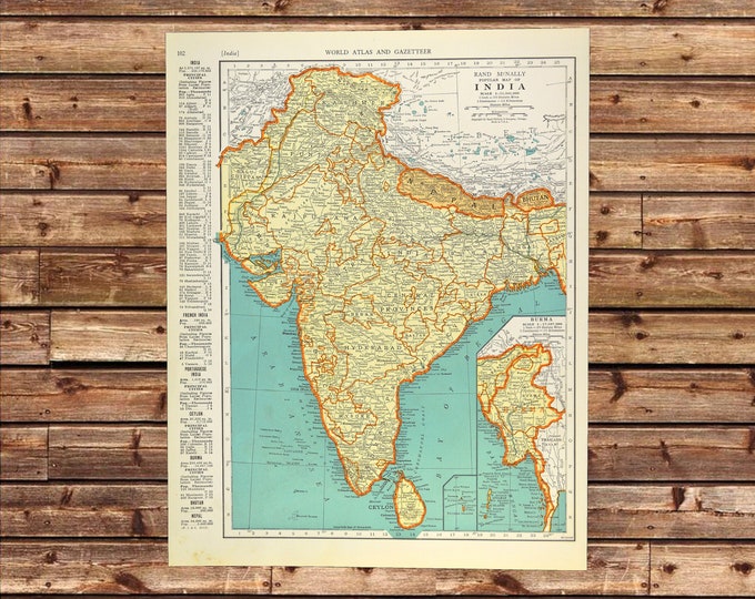 INDIA Map of India Wall Art Frameable Matted ORIGINAL Traveler Gift ...