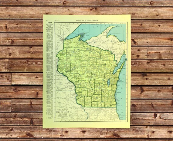 WISCONSIN Map Wall Art Decor Vintage Frameable Matted ORIGINAL - Etsy