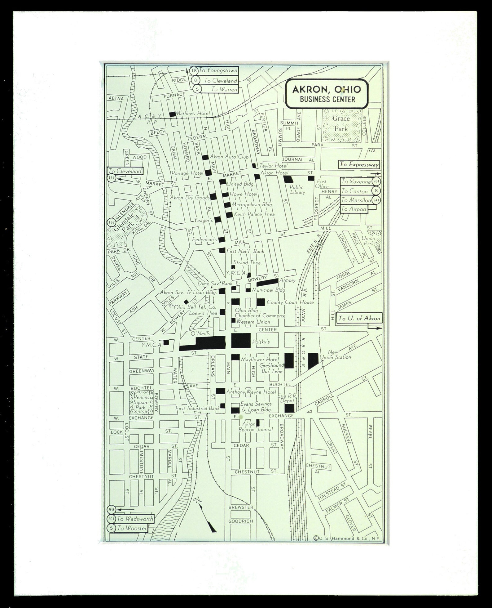 1940s Akron City Street Map Wall Decor Frameable Art Ready to | Etsy