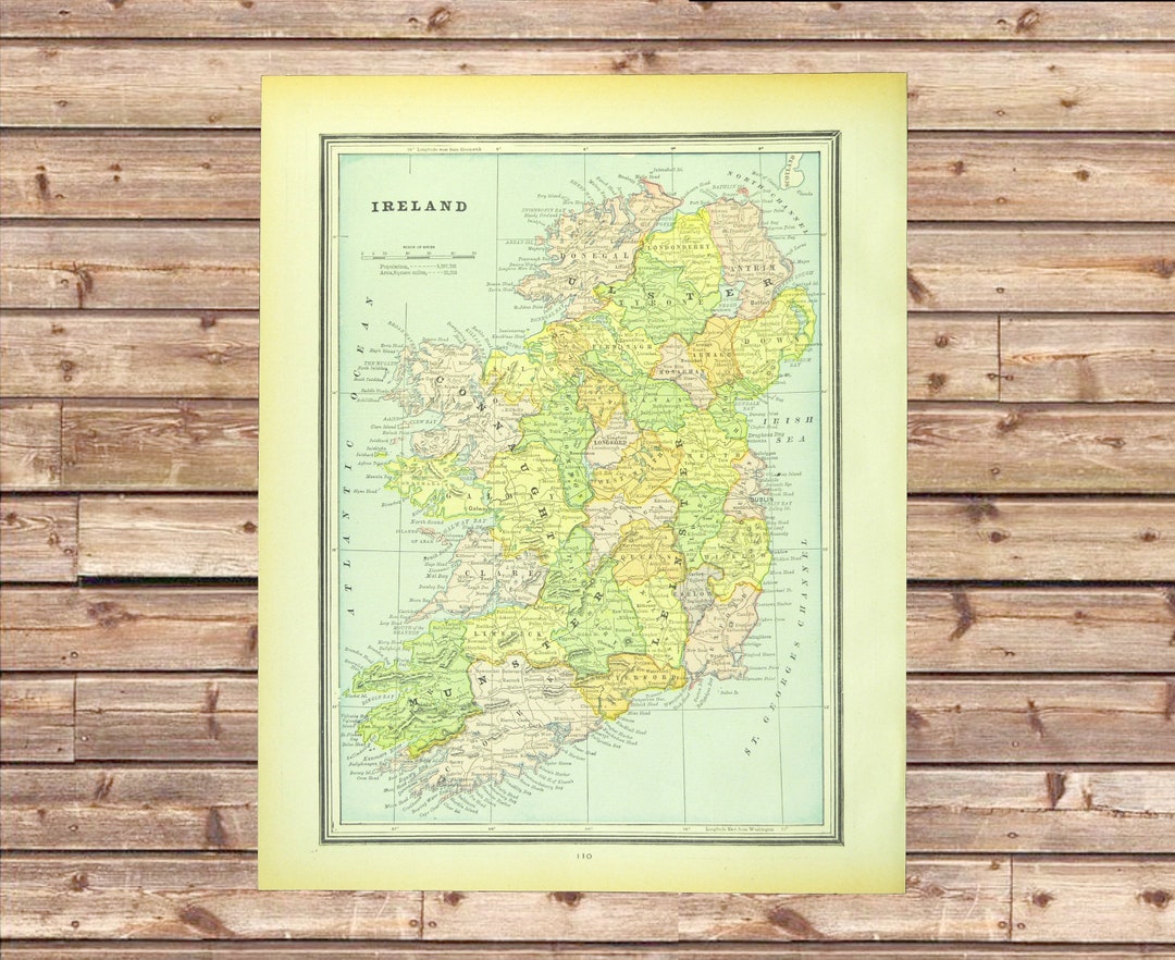 Antique IRELAND Map of Ireland Wall Art Frameable ORIGINAL Dublin ...