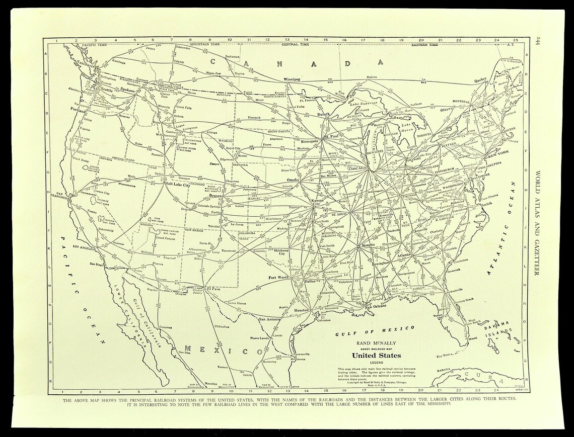 Railroad Line Map Railroad Map System United States Vintage | Etsy