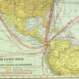Vintage PACIFIC OCEAN Map of the Pacific Wall Art Decor Oceania Map ...