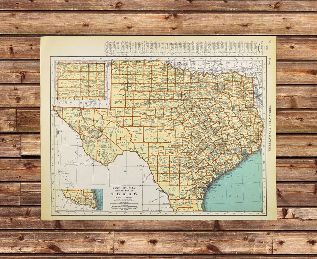 Vintage TEXAS MAP Wall Decor Art Frameable Ready to Frame Lone Star ...